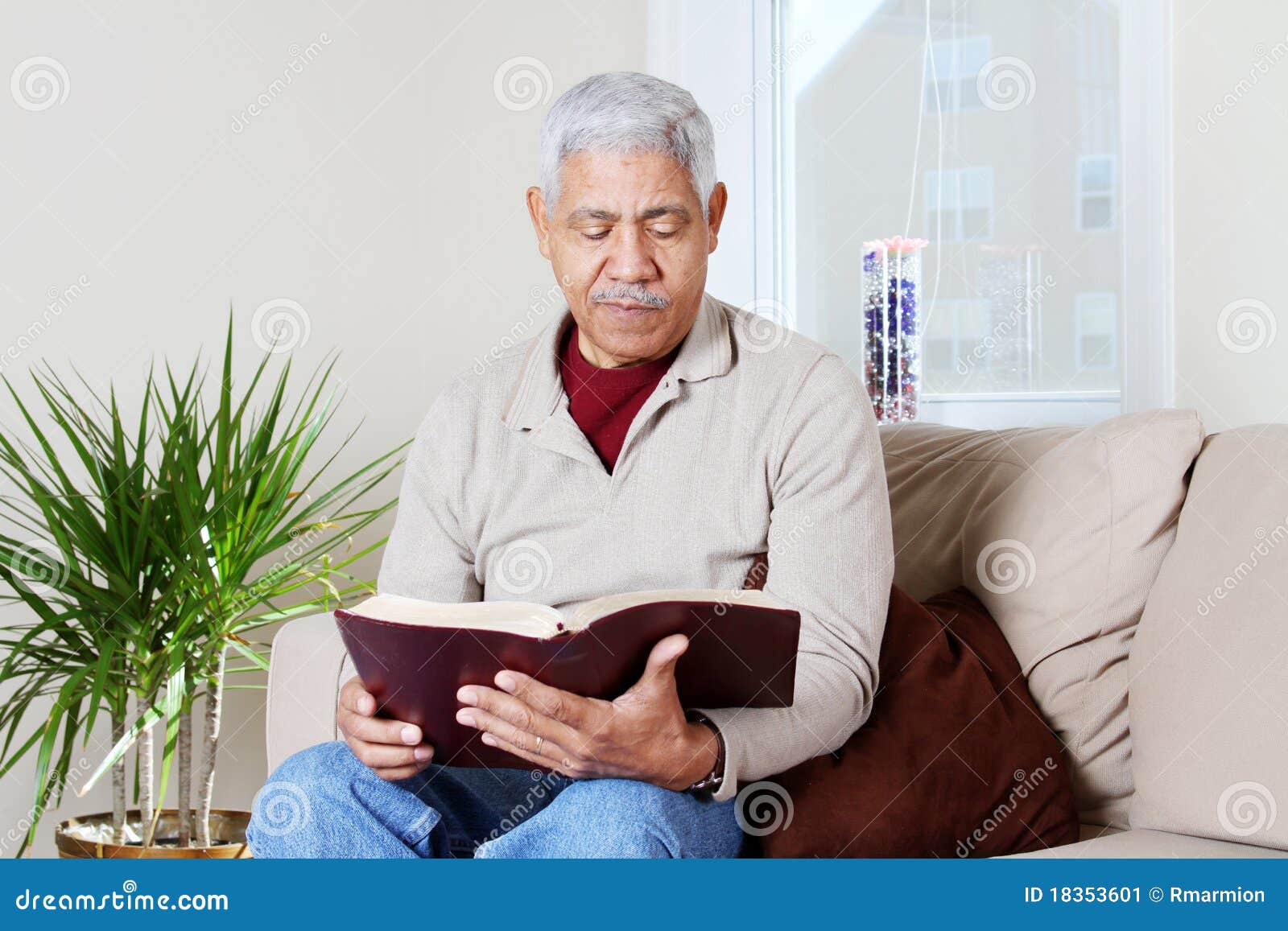 Senior Hipanic Man Reading Bible Stock Image - Image of male, hispanic ...