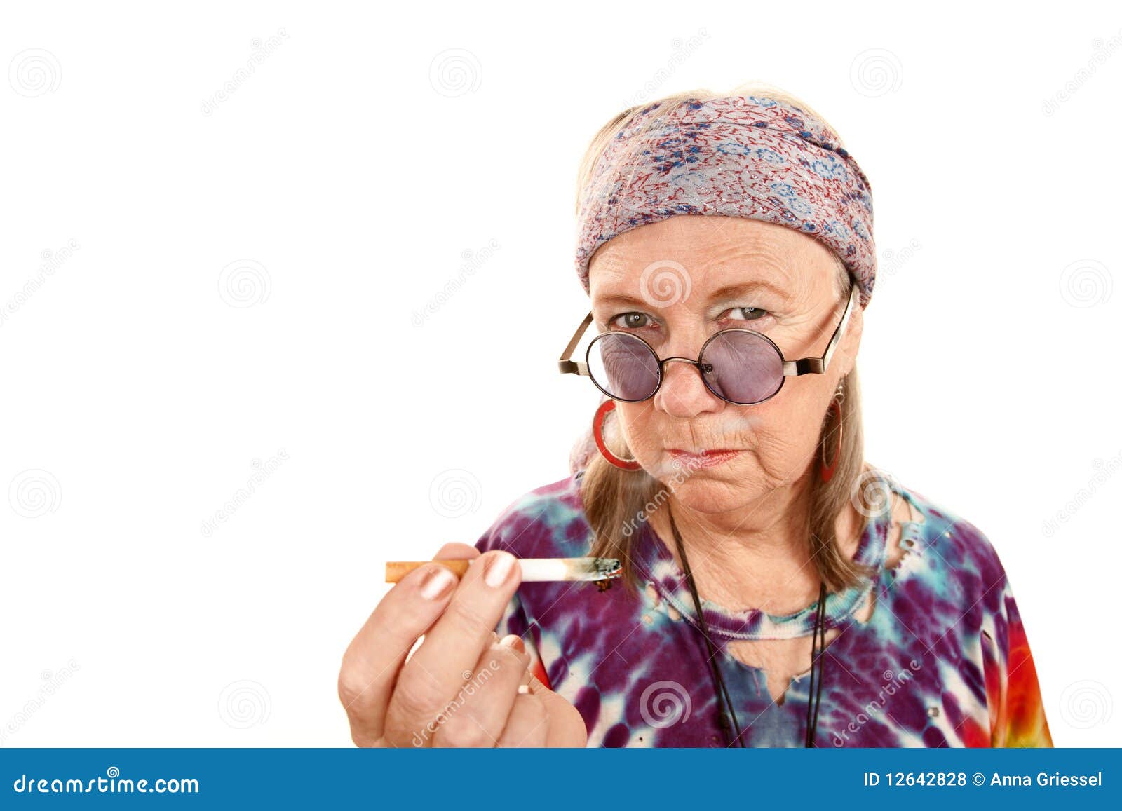 Senior Hippie Lady with Cigarette Stock Photo - Image of woman, addict ...