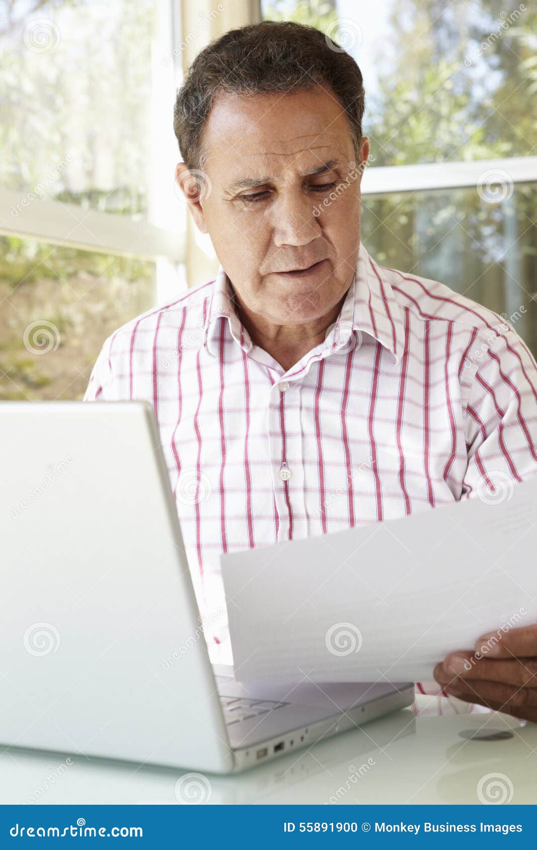 Senior Hispanic Man Working in Home Office Stock Photo - Image of ...