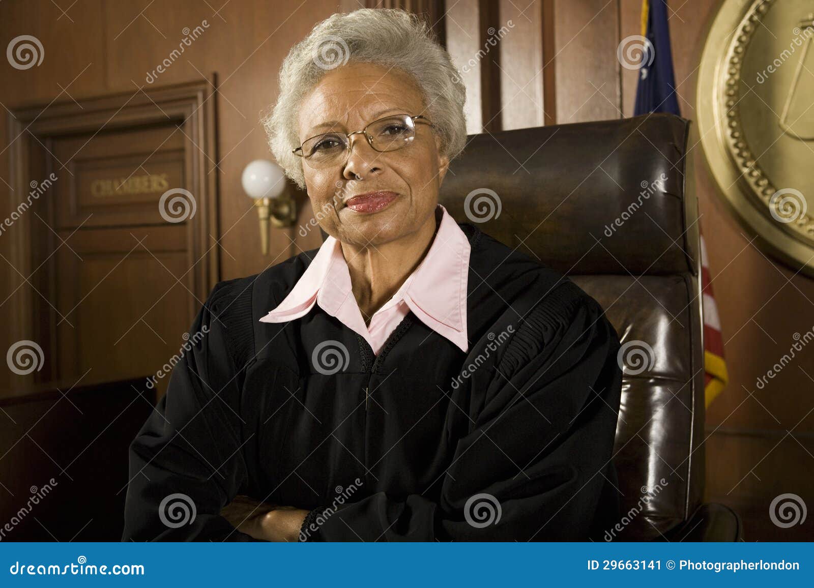 Senior Judge Sitting in Courtroom Stock Image - Image of hair, american ...