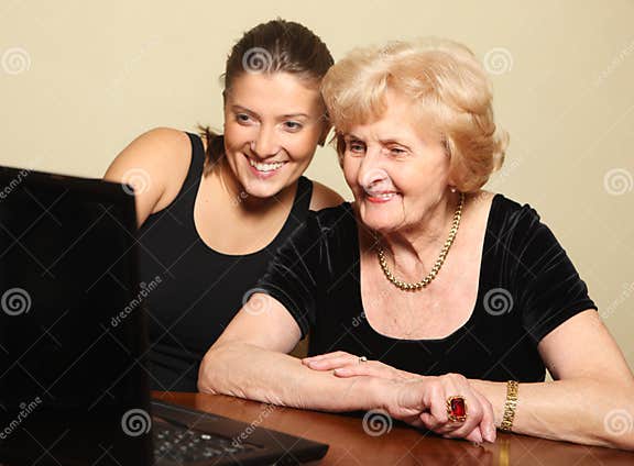 Senior Lady on the Computer Stock Image - Image of household, grandma ...
