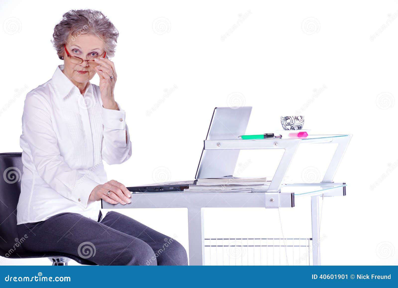 Senior lady on computer stock image. Image of autumn - 40601901