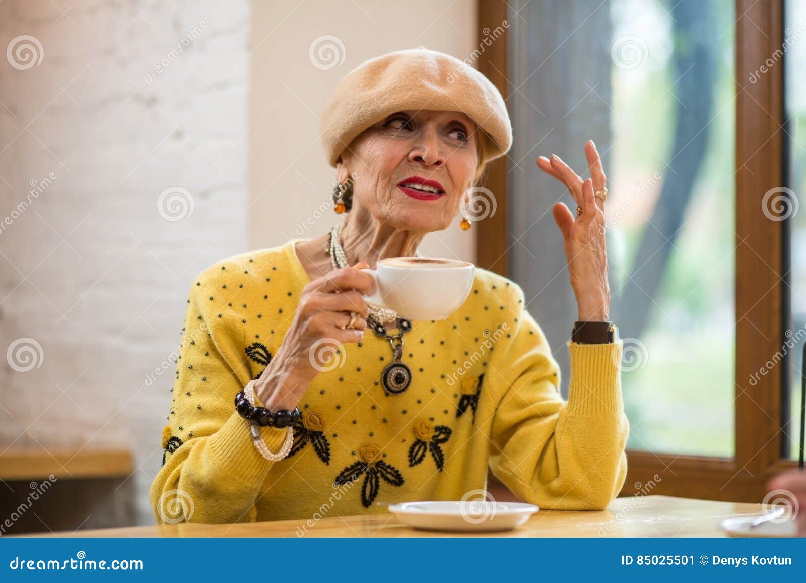 Senior Lady Drinking Coffee. Stock Image - Image of food, cafe: 85025501