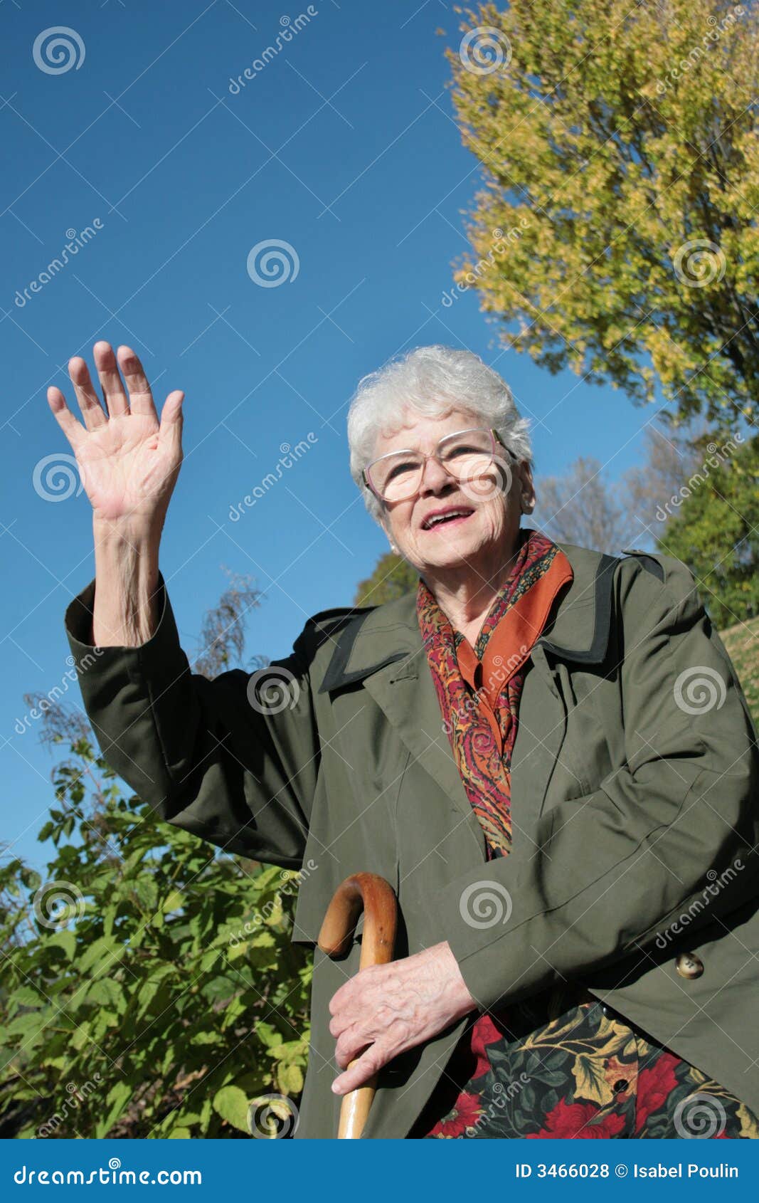 Senior lady goodbye stock photo. Image of shrubbery, stick - 3466028