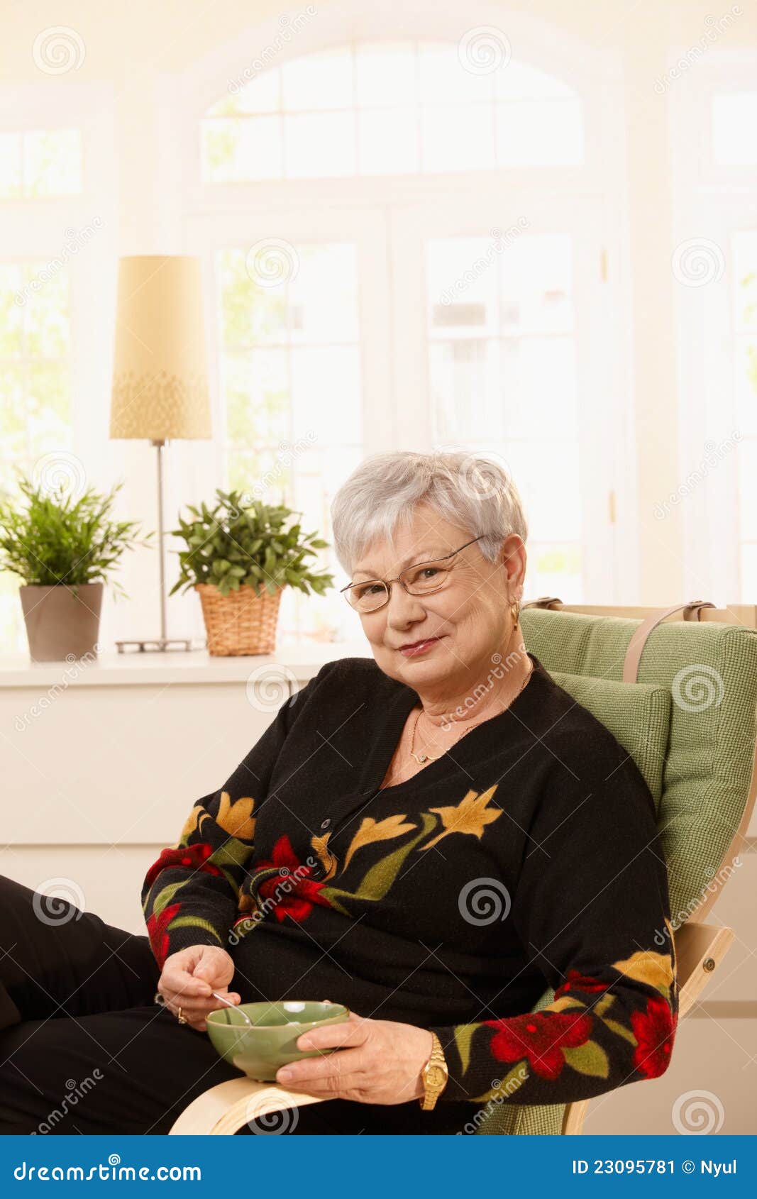 Senior Lady Having Tea at Home Stock Image - Image of bright, adult ...