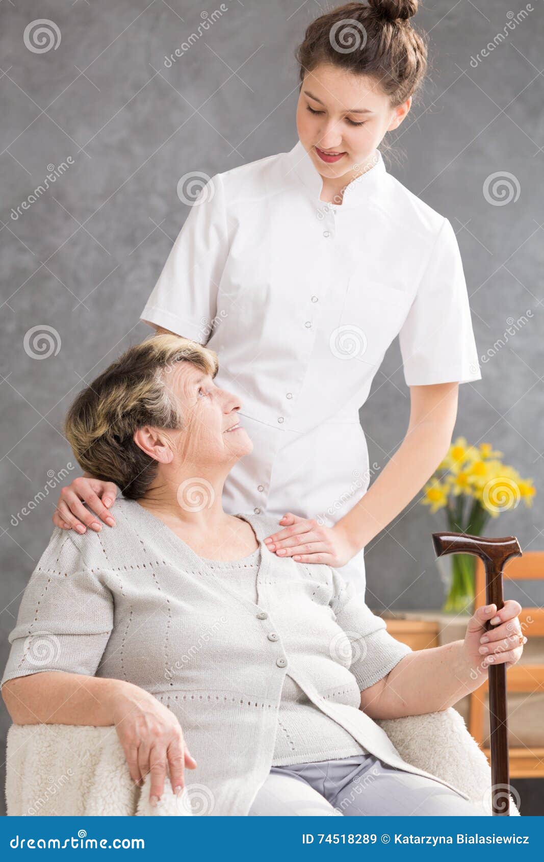 Senior Lady and Helpful Caregiver Stock Image - Image of accompany ...