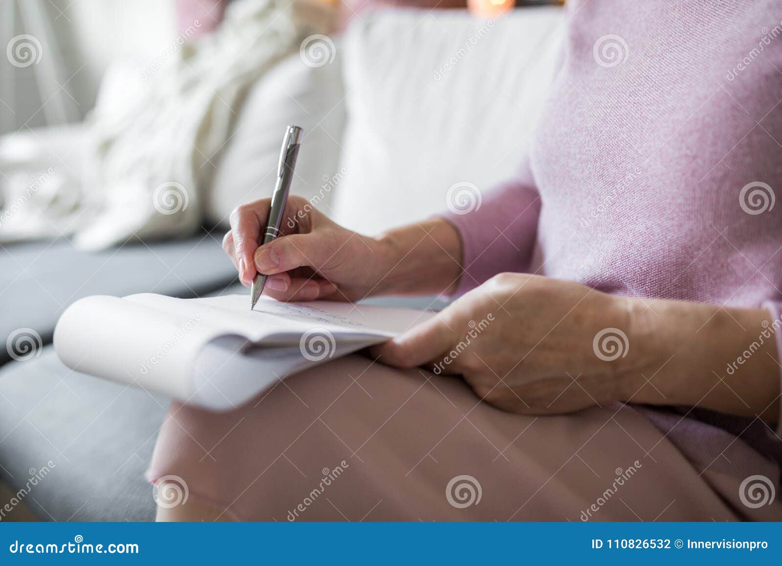 Senior Lady Holding Notepad Taking Notes Stock Photo - Image of ...
