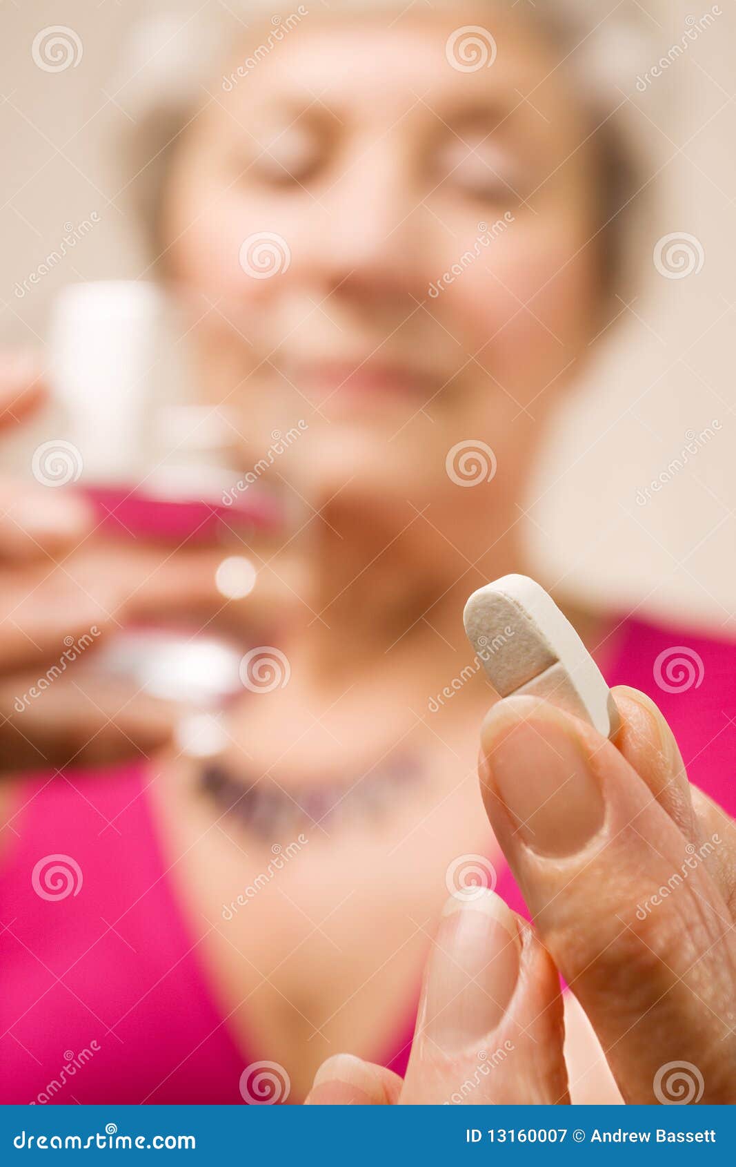 Senior Lady Holding Tablet or Pill with Water Stock Image - Image of ...