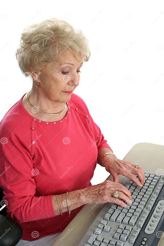 Senior Lady Learns Computer Stock Photo - Image of enthusiastic ...