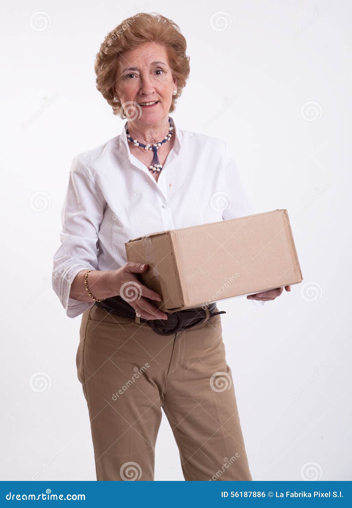 Senior lady with parcel stock photo. Image of delivery - 56187886