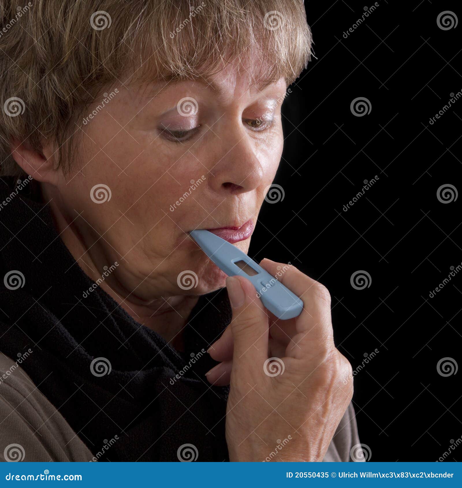 Senior lady sick with flu stock image. Image of measurement - 20550435