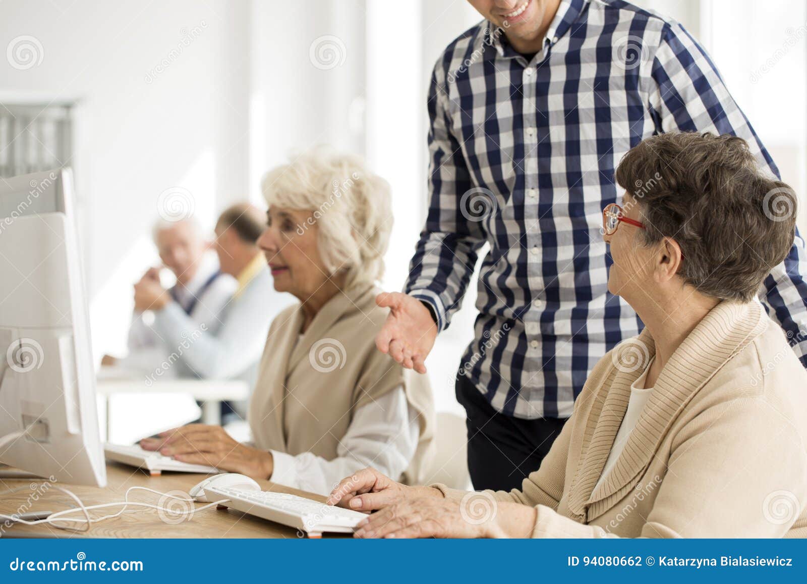 Senior Lady Talking To Lecturer Stock Photo - Image of classmates ...