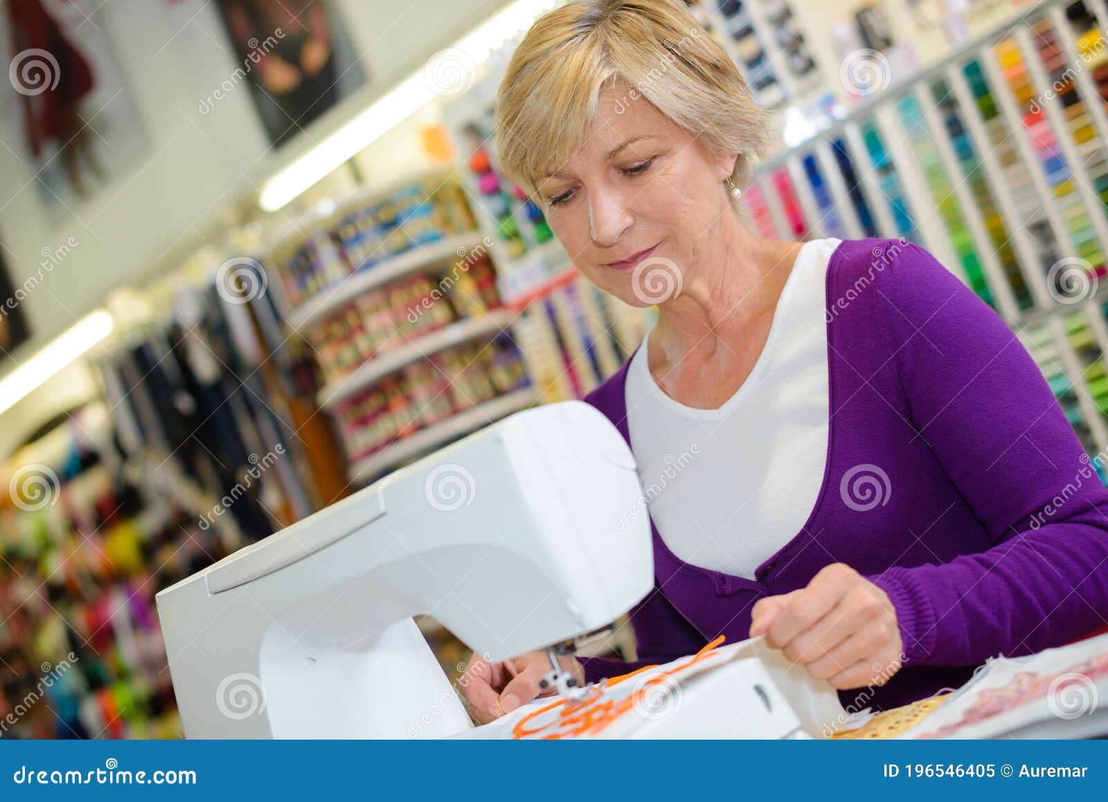 Senior Lady Using Sewing Machine Stock Image - Image of textile ...
