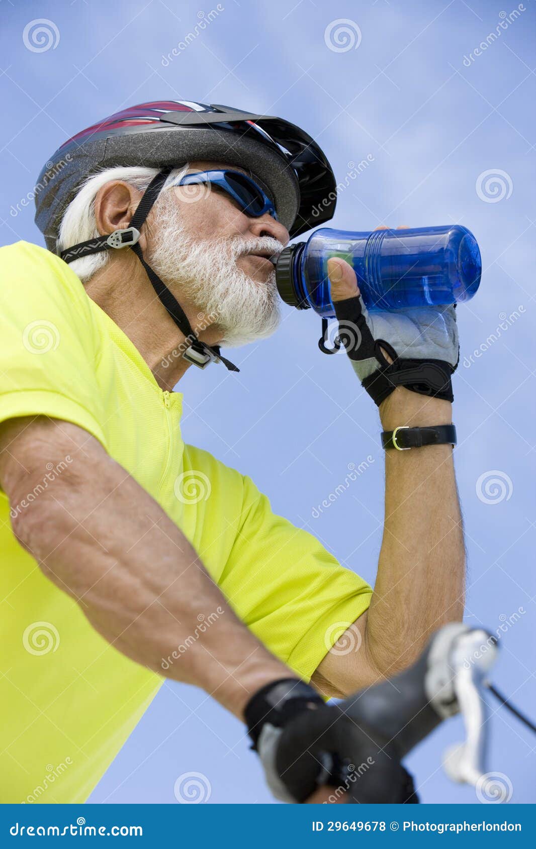 Senior Male Cyclist Drinking Water Stock Photo - Image of elderly ...