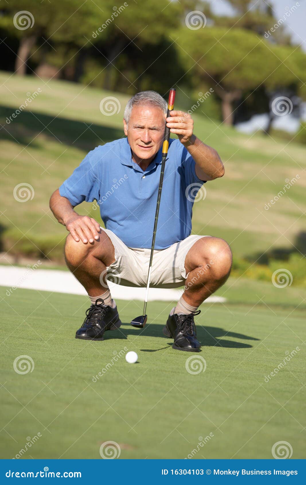 Senior Male Golfer on Golf Course Stock Image - Image of male, game ...