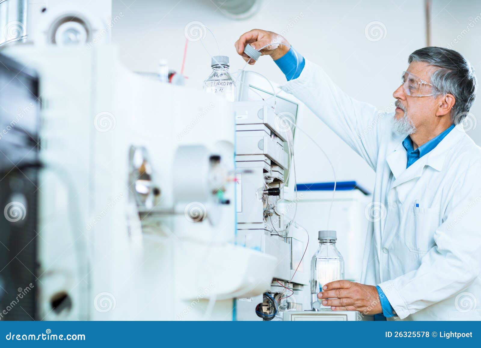 Senior Male Researcher in a Lab Stock Photo - Image of flask ...