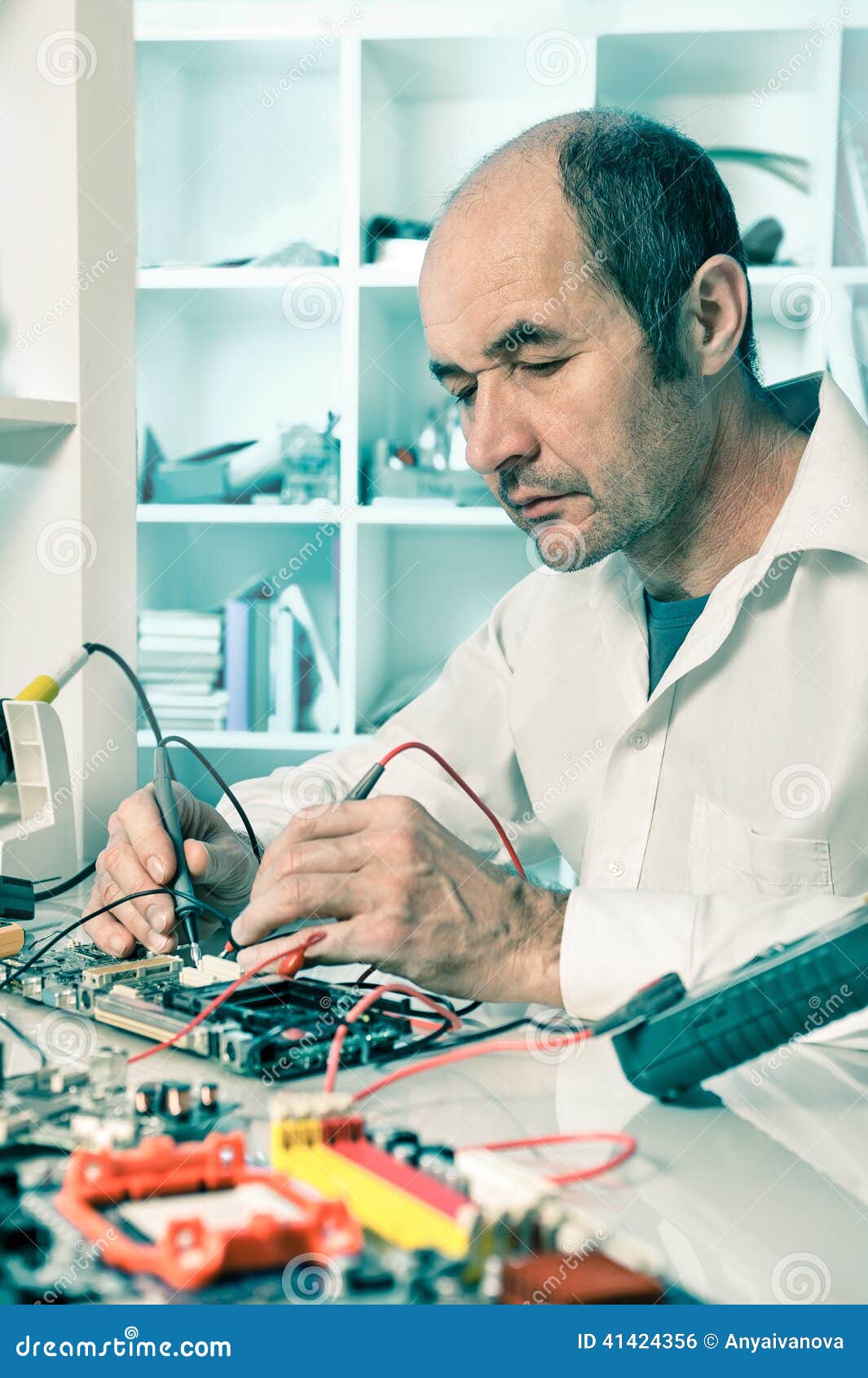 Senior Male Tech Fixes Epectronics Stock Photo - Image of electricity ...