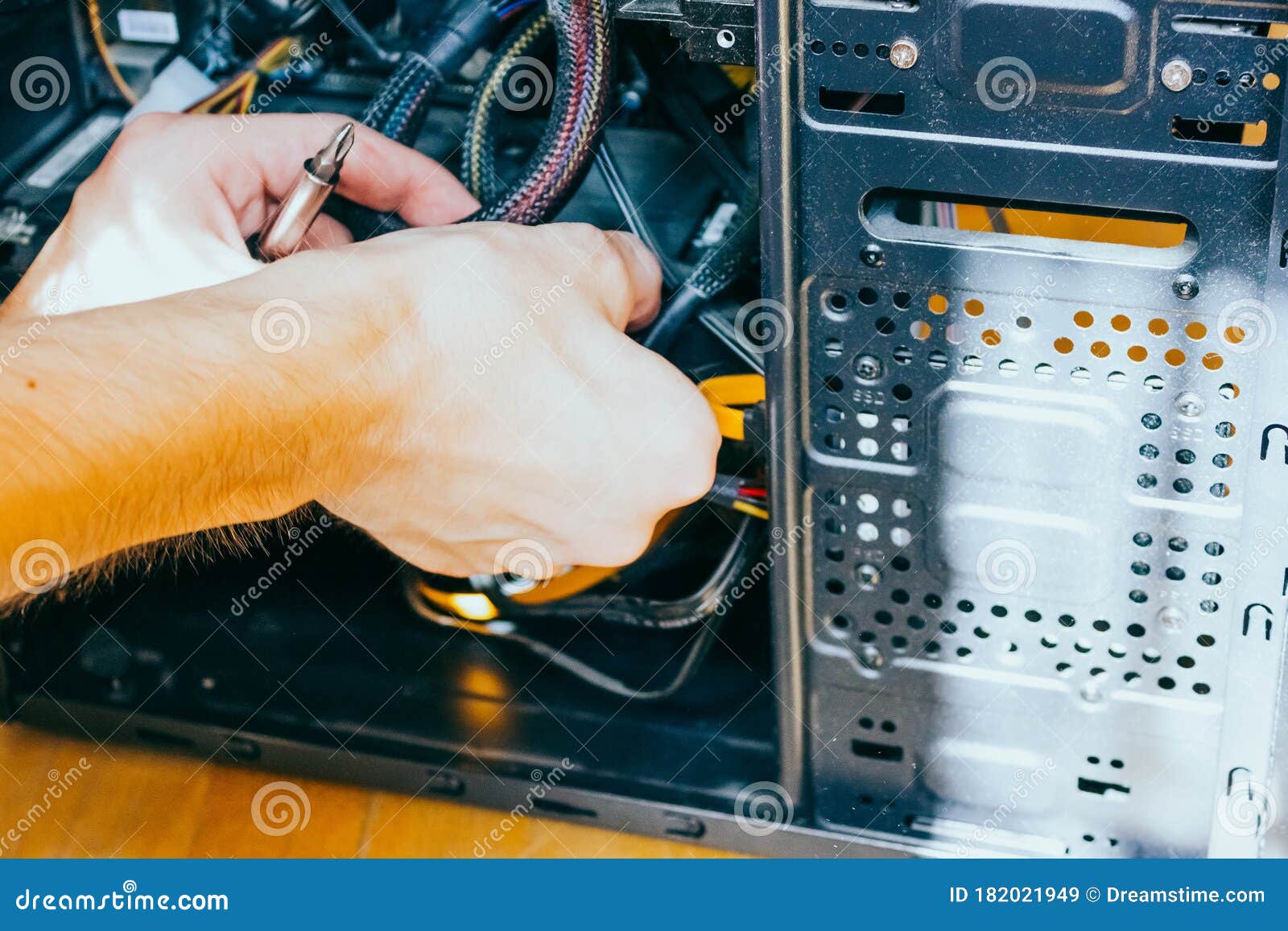 Senior Male Tech Works in Hardware Repair Facility.guy is Assembling a ...