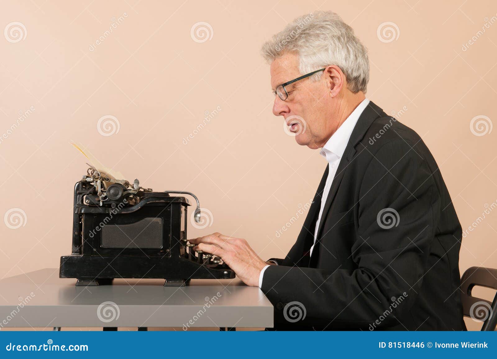 Senior Man with Antique Typewriter Stock Photo - Image of business ...