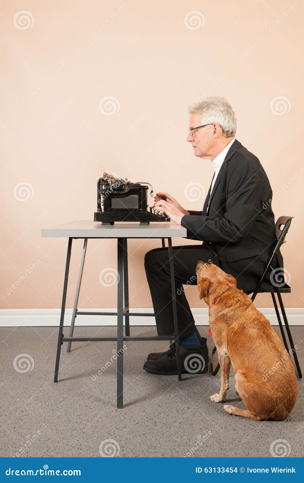 Senior Man with Antique Typewriter Stock Photo - Image of classic ...