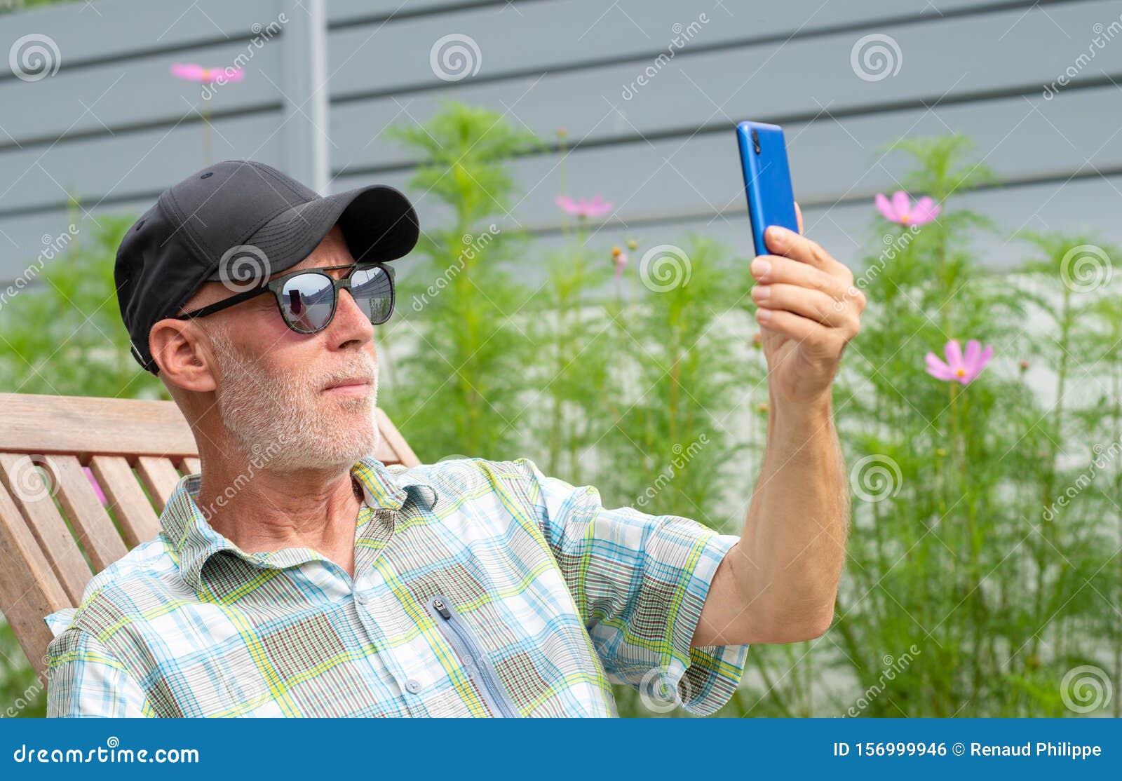 Senior Man in a Baseball Cap Portrait Making Selfie Stock Photo - Image ...