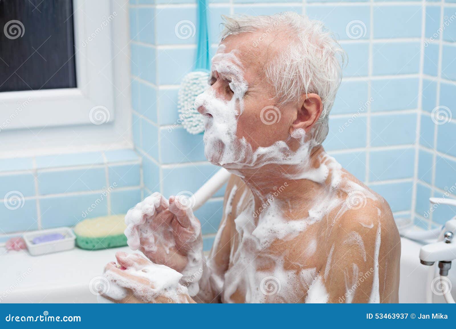 Senior man bathing stock image. Image of elderly, cleaning - 53463937
