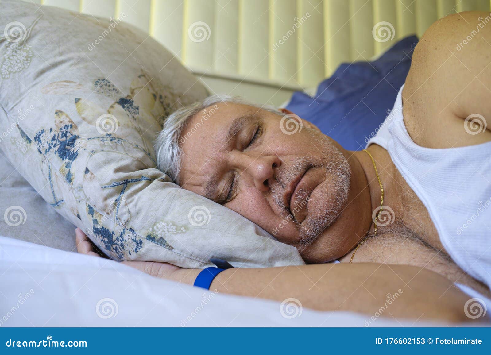 Senior Man in Bed stock image. Image of asleep, healthcare - 176602153