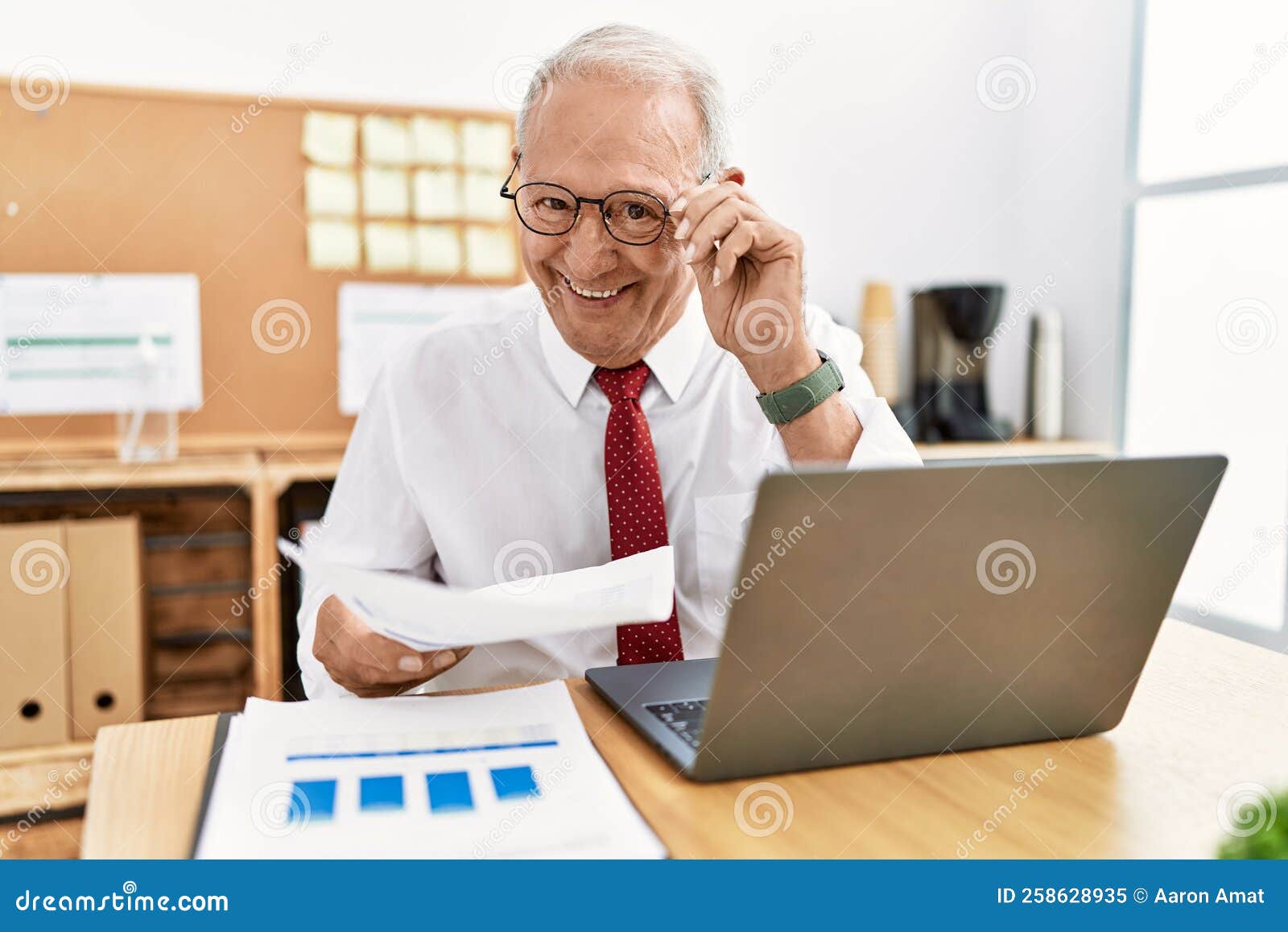 Senior Man Business Worker Reading Document Working at Office Stock ...