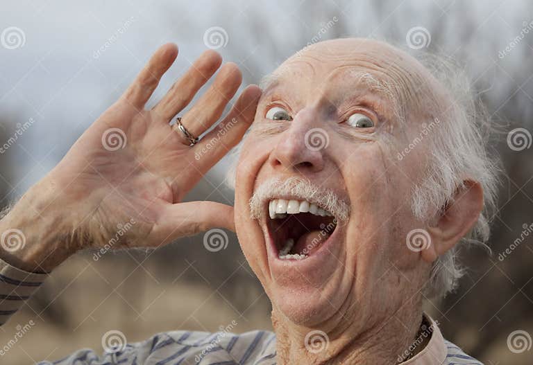 Senior Man Calling Out a Message Stock Image - Image of mouth ...
