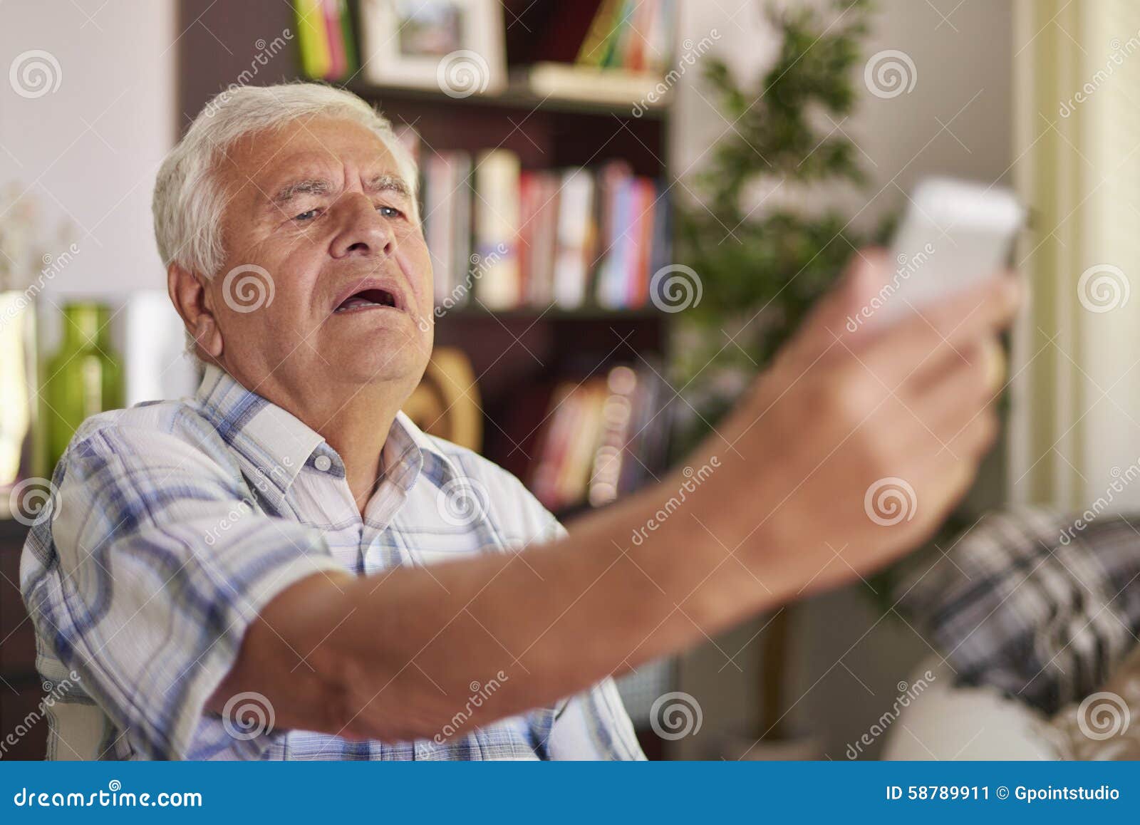 Senior Man Can T See the Message Stock Image - Image of looking, aging ...