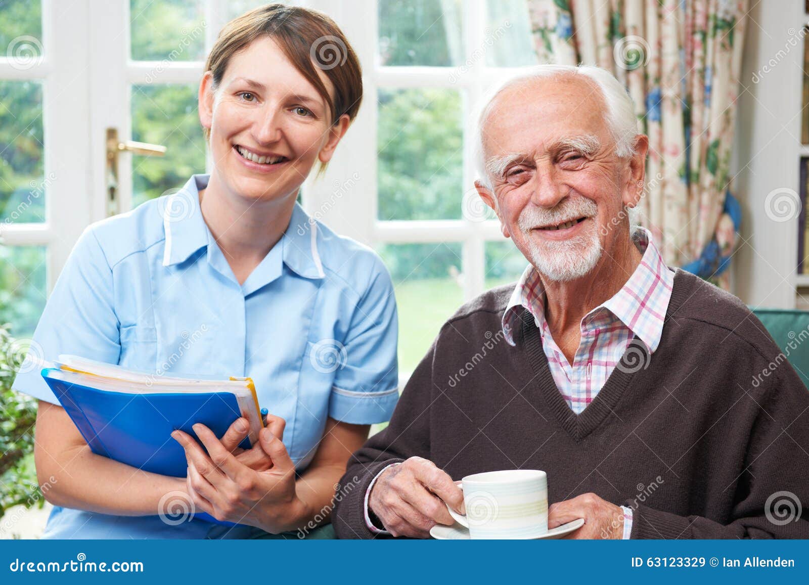 Senior Man with Carer at Home Stock Image - Image of hair, mature: 63123329