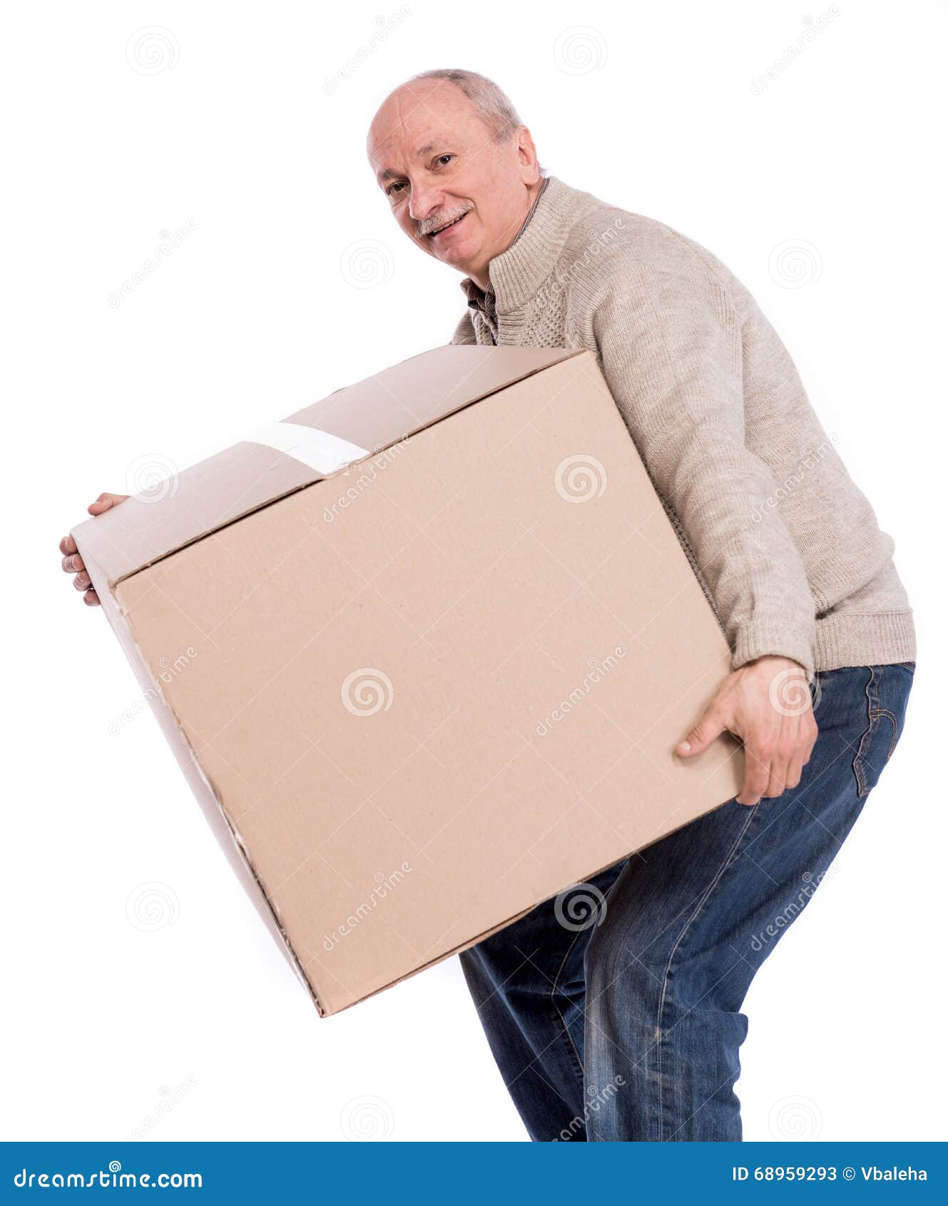 Senior Man Carries a Heavy Box Stock Image - Image of delivery, workman ...