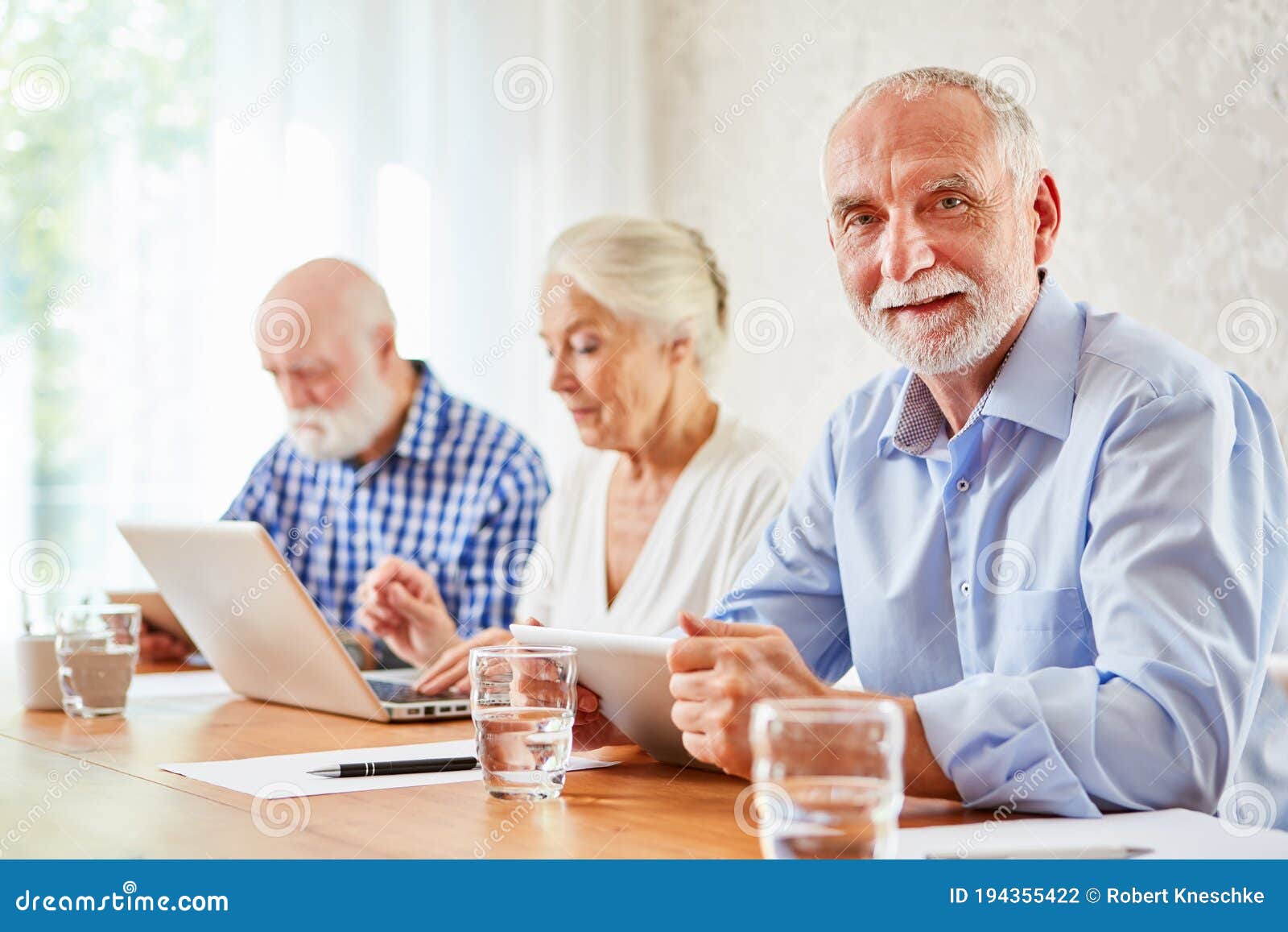 Senior Man in Computer Course at Retirement Home Stock Photo - Image of ...