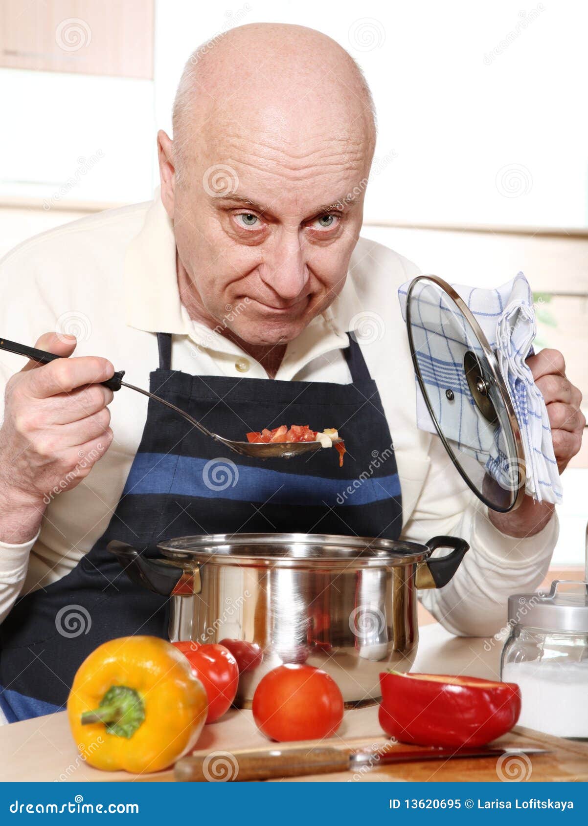 Senior man cooking stock image. Image of pepper, table - 13620695