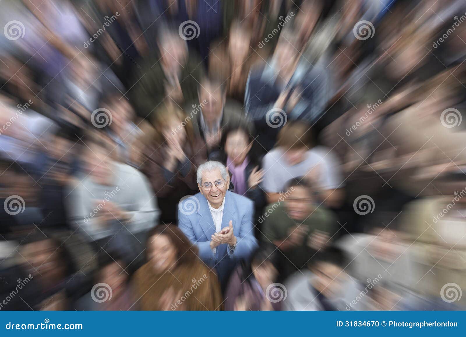 Senior Man with Crowd Applauding Stock Photo - Image of male, cheering ...