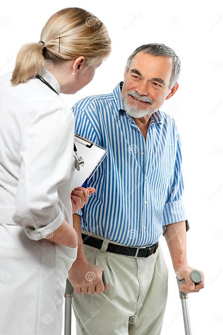 Senior man on crutches stock photo. Image of elderly - 18206334