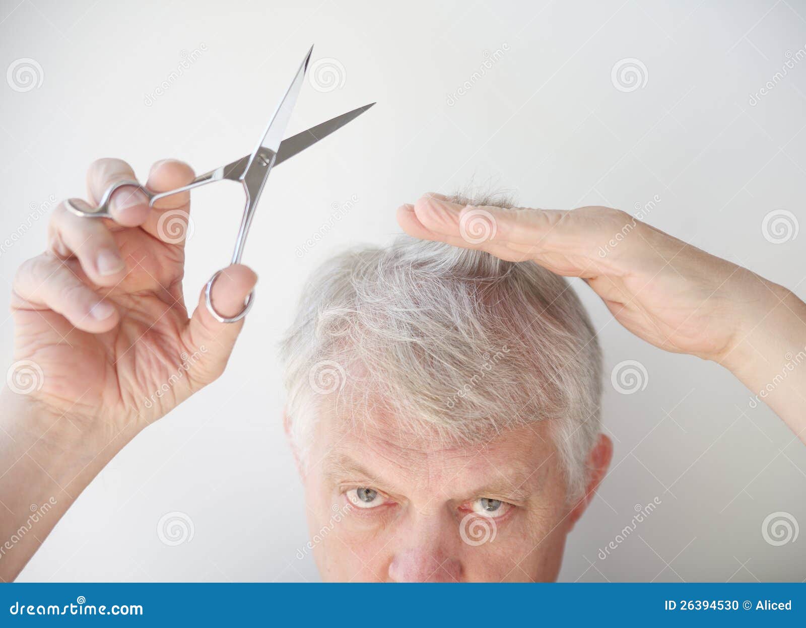 Senior man cuts hair stock photo. Image of scissors, preparing - 26394530