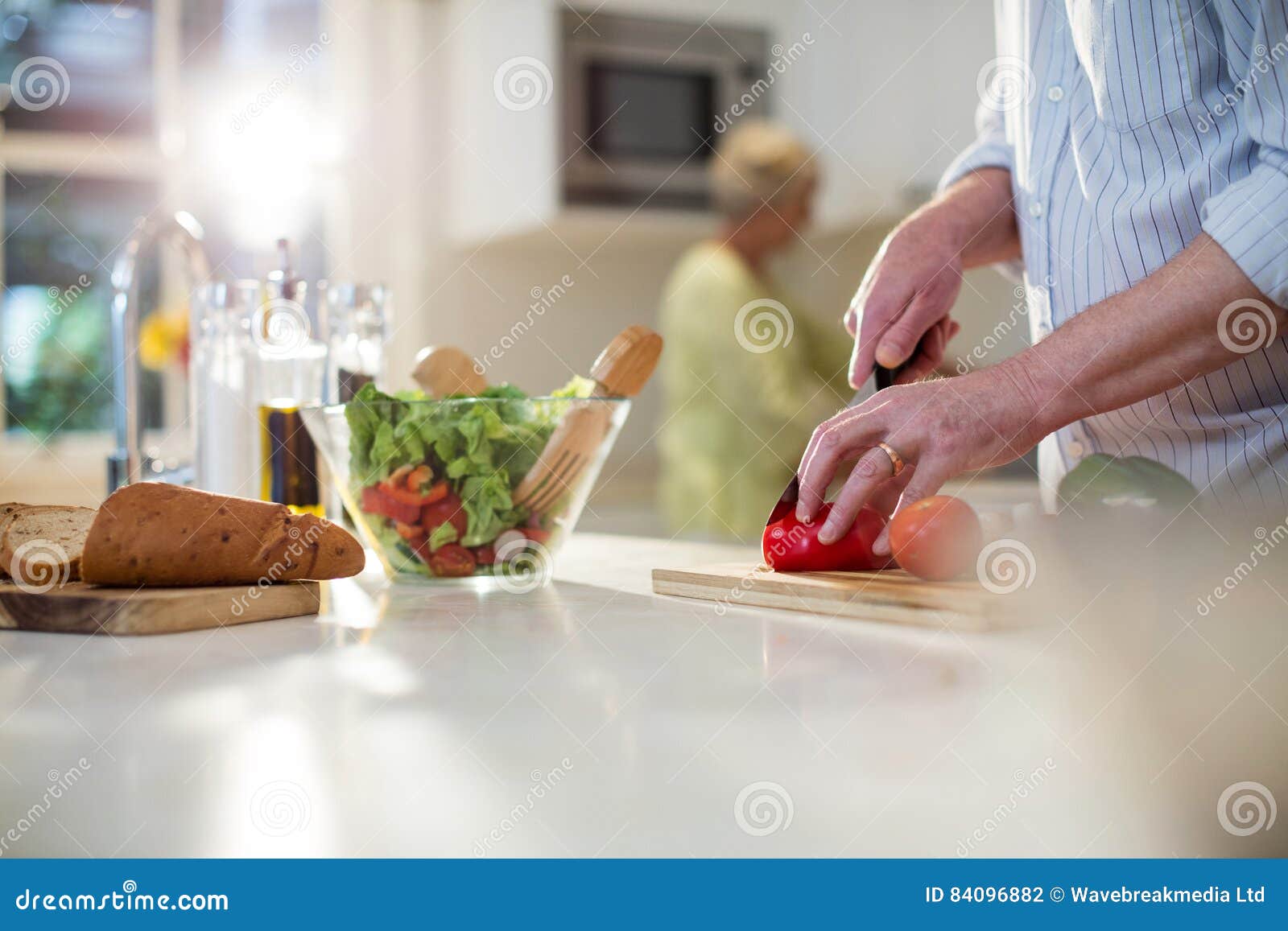 Senior Man Cutting Vegetables for Salad Stock Photo - Image of happy ...