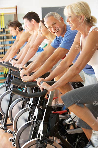 Senior Man Cycling in Spinning Class Stock Image - Image of active ...