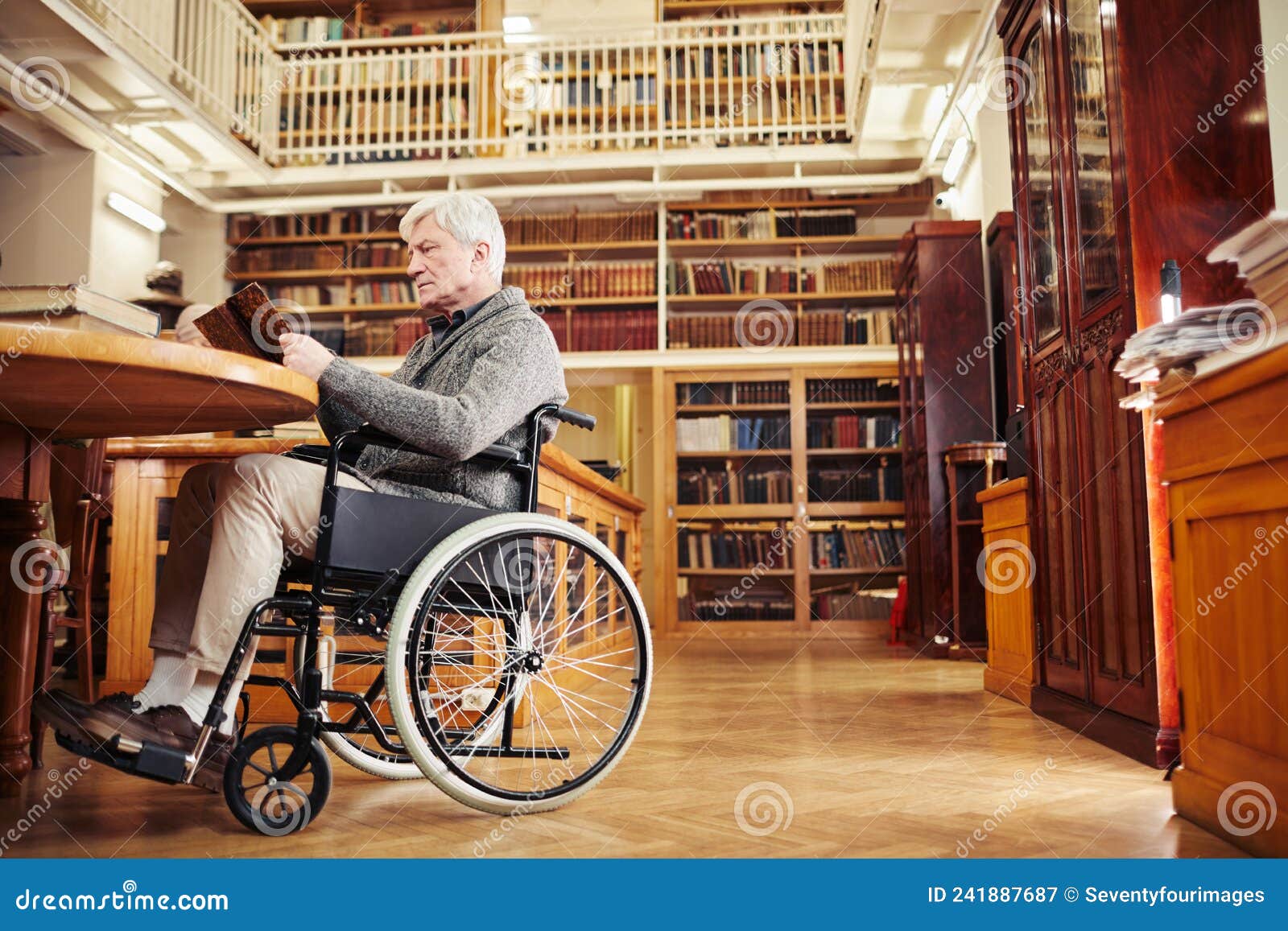 Senior Man with Disability in Library Stock Image - Image of literature ...