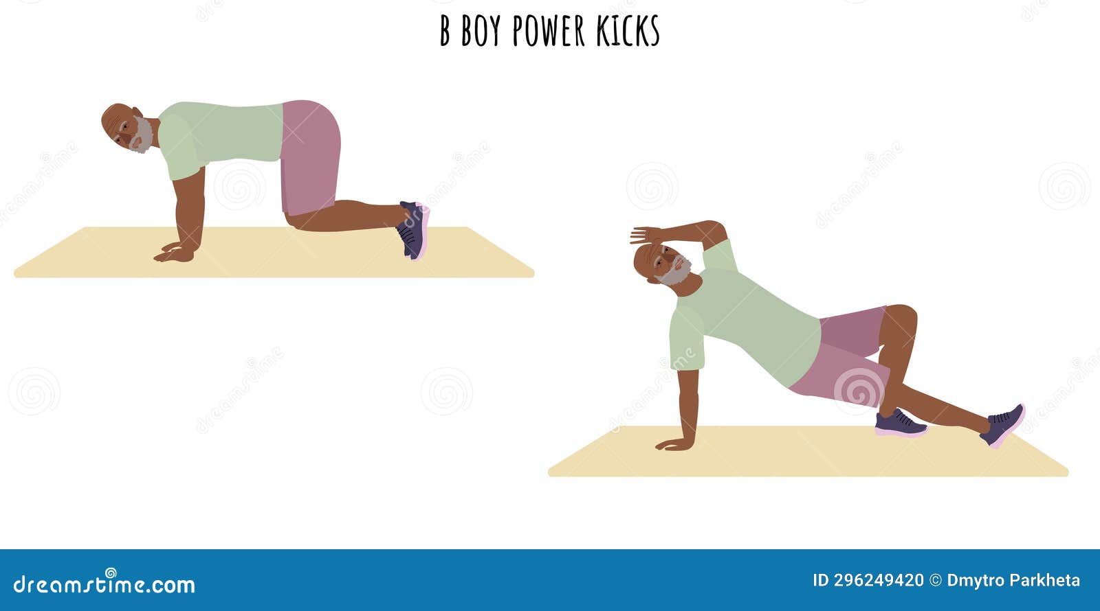 Senior Man Doing B Boy Power Kicks Exercise Stock Illustration ...