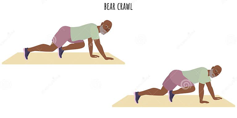 Senior Man Doing Bear Crawl Exercise Stock Vector - Illustration of ...