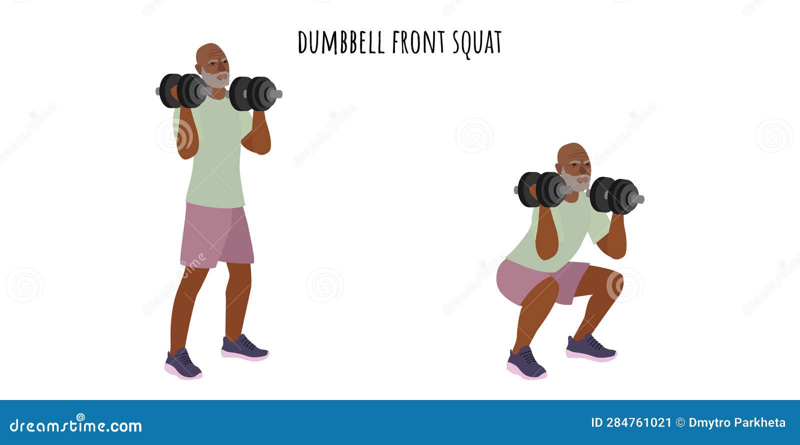 Senior Man Doing Dumbbell Front Squat Exercise Stock Vector ...