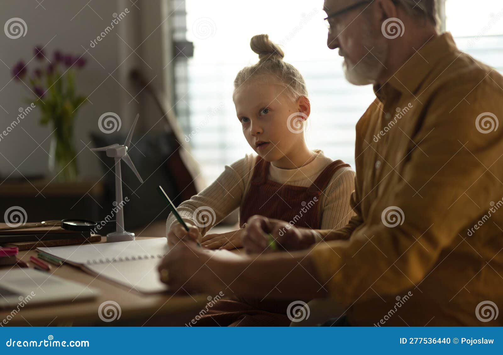 Senior Man Doing Homework with His Granddaughter. Stock Photo - Image ...