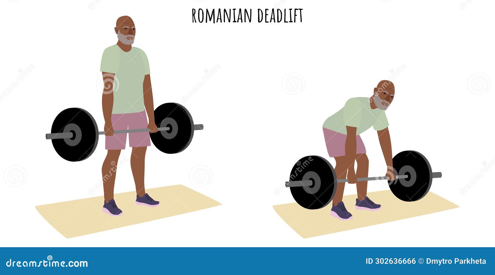 Senior Man Doing Romanian Deadlift Exercise Stock Illustration ...