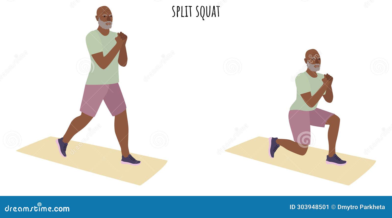 Senior Man Doing Split Squat Exercise Stock Illustration - Illustration ...
