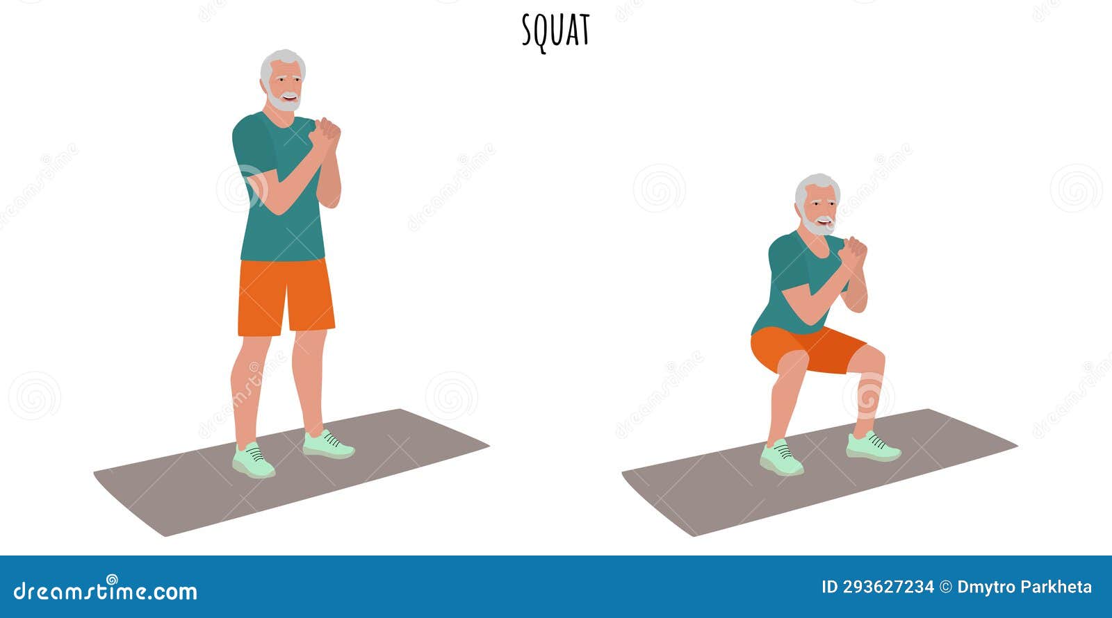 Senior Man Doing Squat Exercise Stock Vector - Illustration of ...