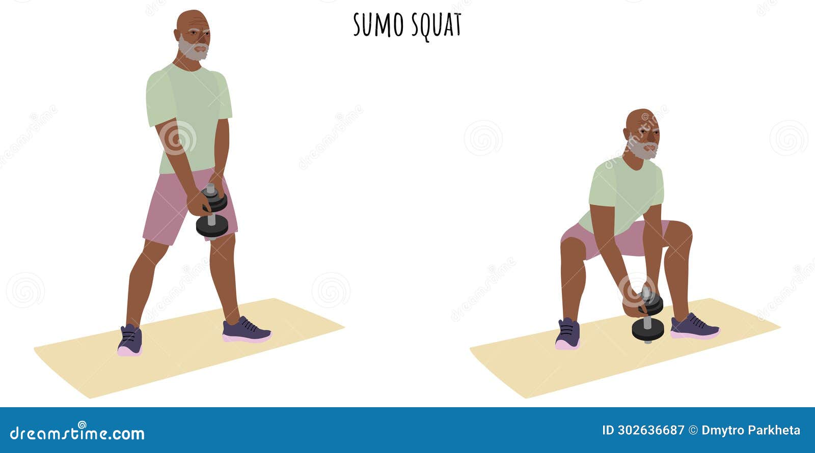 Senior Man Doing Sumo Squat Exercise Stock Vector - Illustration of ...