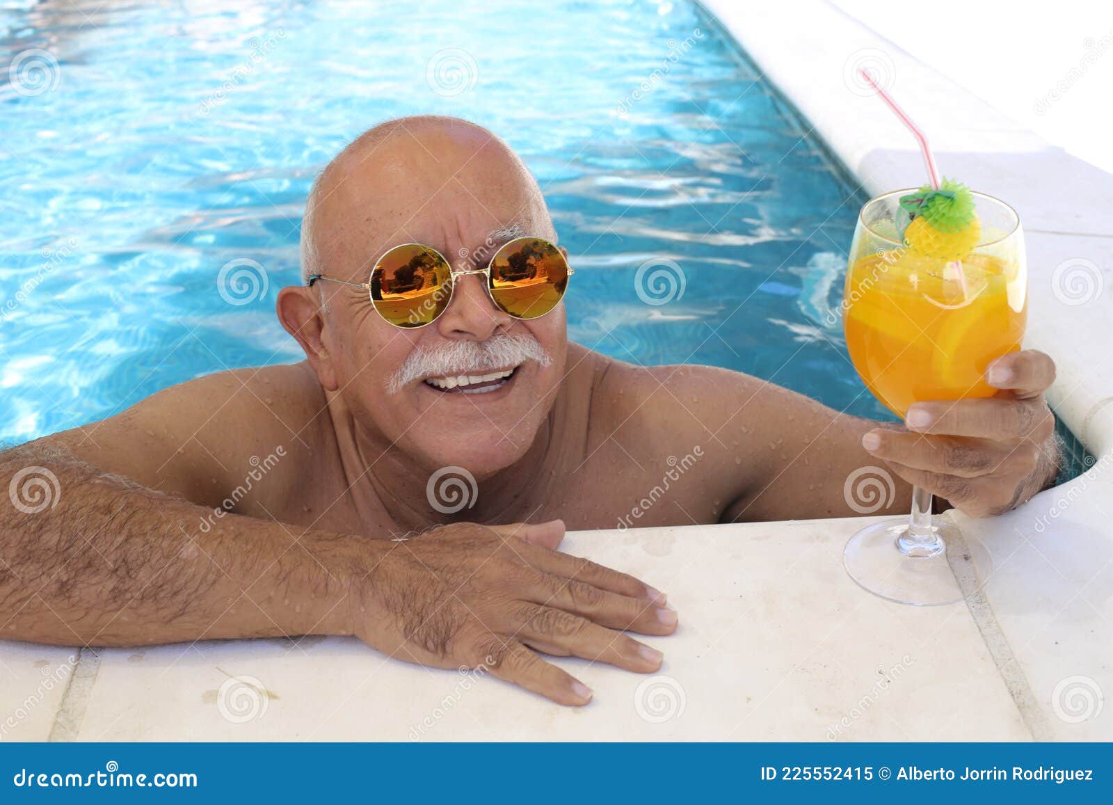 Senior Man Drinking Cocktail in Swimming Pool Stock Image - Image of ...
