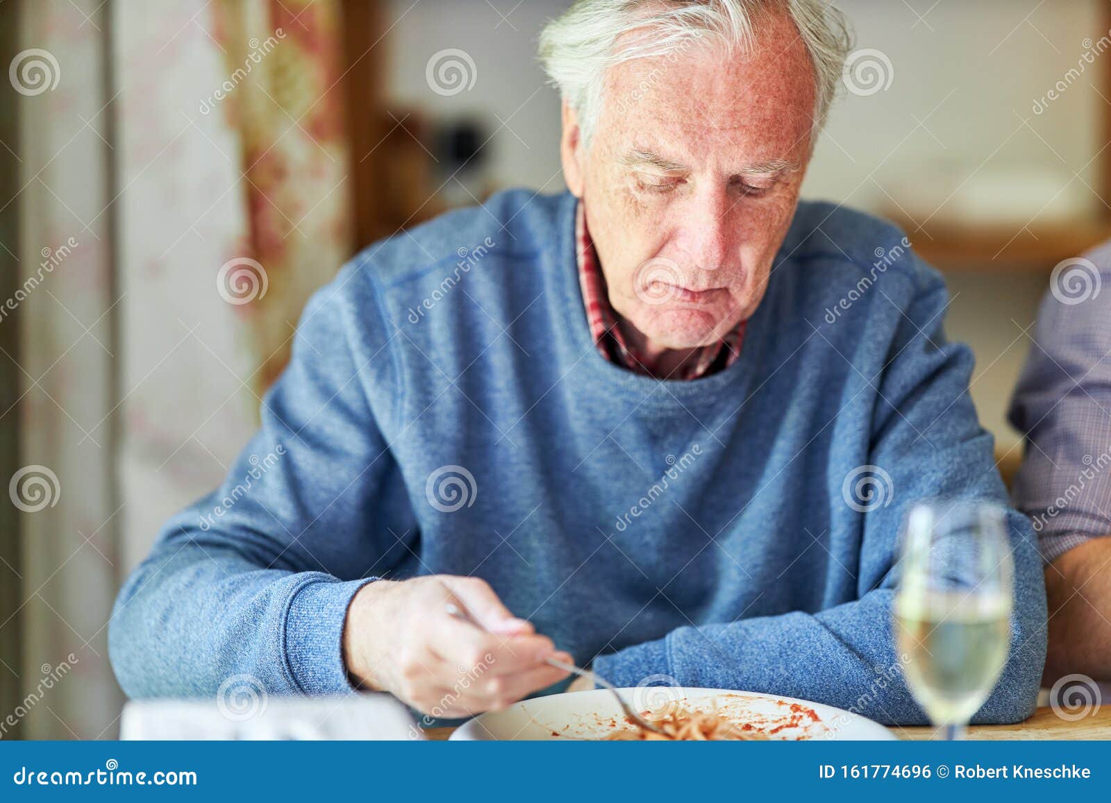 Senior Man Eating Spaghetti Stock Photo - Image of hunger, wine: 161774696